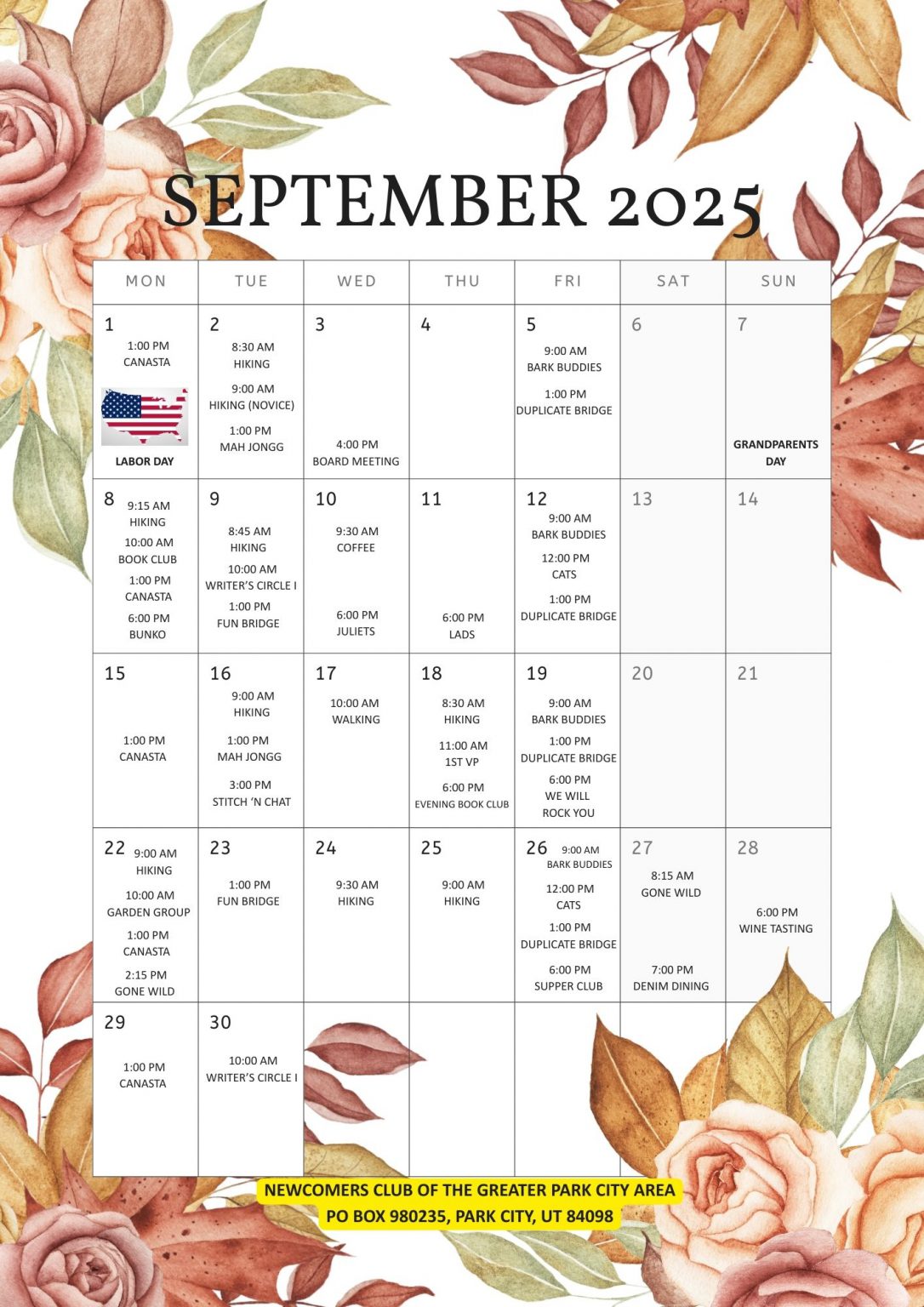 Calendar – Newcomers Club of the Greater Park City Area